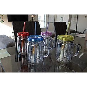 Zephyr Canyon Plastic Mason Jars with Handles, Lids and Straws | 20 oz Double Insulated Tumbler with Straw | 4 Pack Set of 4 | Wide Mouth Mason Jar Mugs | Cups for Kids and Adults…