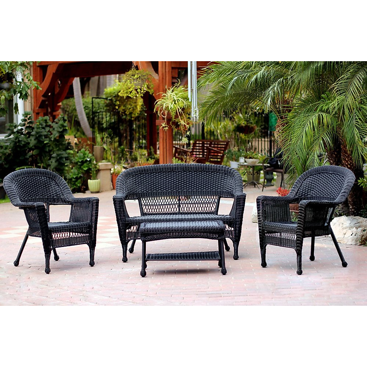 Jeco 4 Piece Wicker Conversation Set, Black