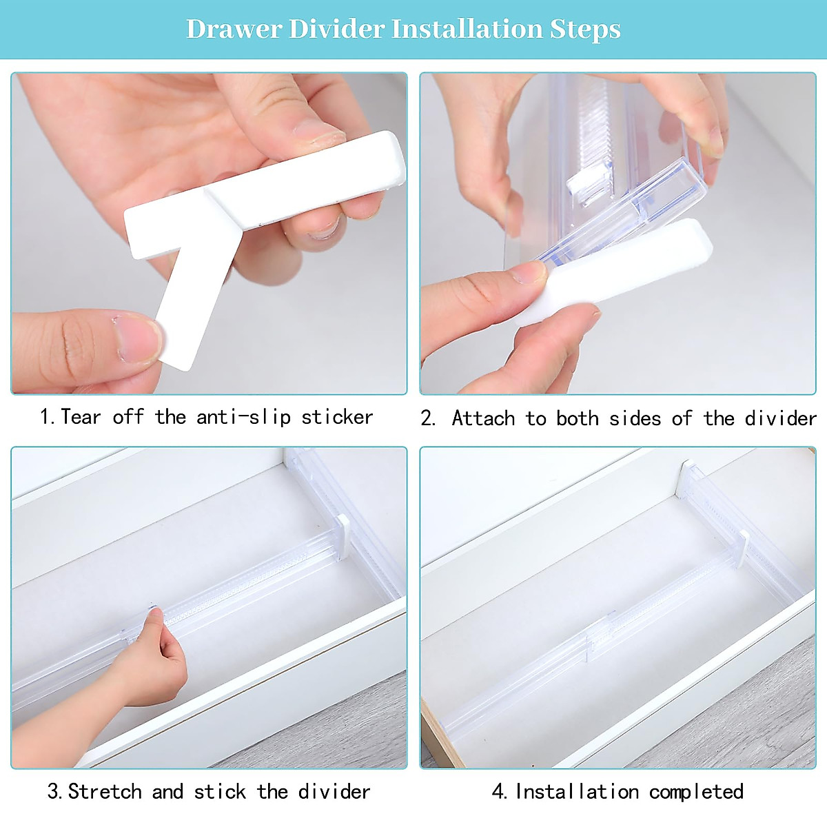 Drawer Dividers, 6 Pack Adjustable Drawer Organizers 3.2" High Expandable from 11.3-20" Clear Expandable Dresser Organizer for Clothes Kitchen Utensils Cutlery Drawer Organizers Set