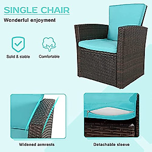 FDW 4 Pieces Conversation Set Patio Sofas Wicker Outdoor Patio Furniture Sets Sectional Sofa Rattan Chair Outdoor Backyard Porch Poolside Balcony Garden Furniture with Coffee Table (Blue Cushion)