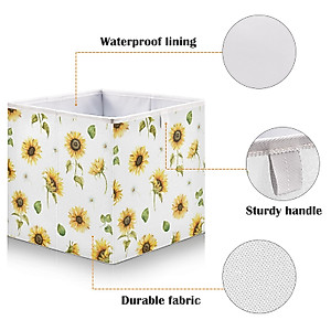 Kigai Watercolor Sunflower Cube Storage Bins - 11x11x11 In Large Foldable Storage Basket Fabric Storage Baskes Organizer for Toys, Books, Shelves, Closet, Home Decor