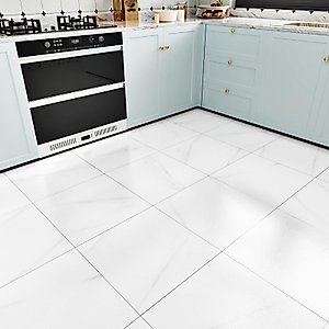 WESTICK 20 Pack Marble Peel and Stick Floor Vinyl Tiles - White, Waterproof, Thick Vinyl Flooring Sheets - Self Adhesive - 12" x 12" for Kitchen, Bathroom, Bedroom, Office