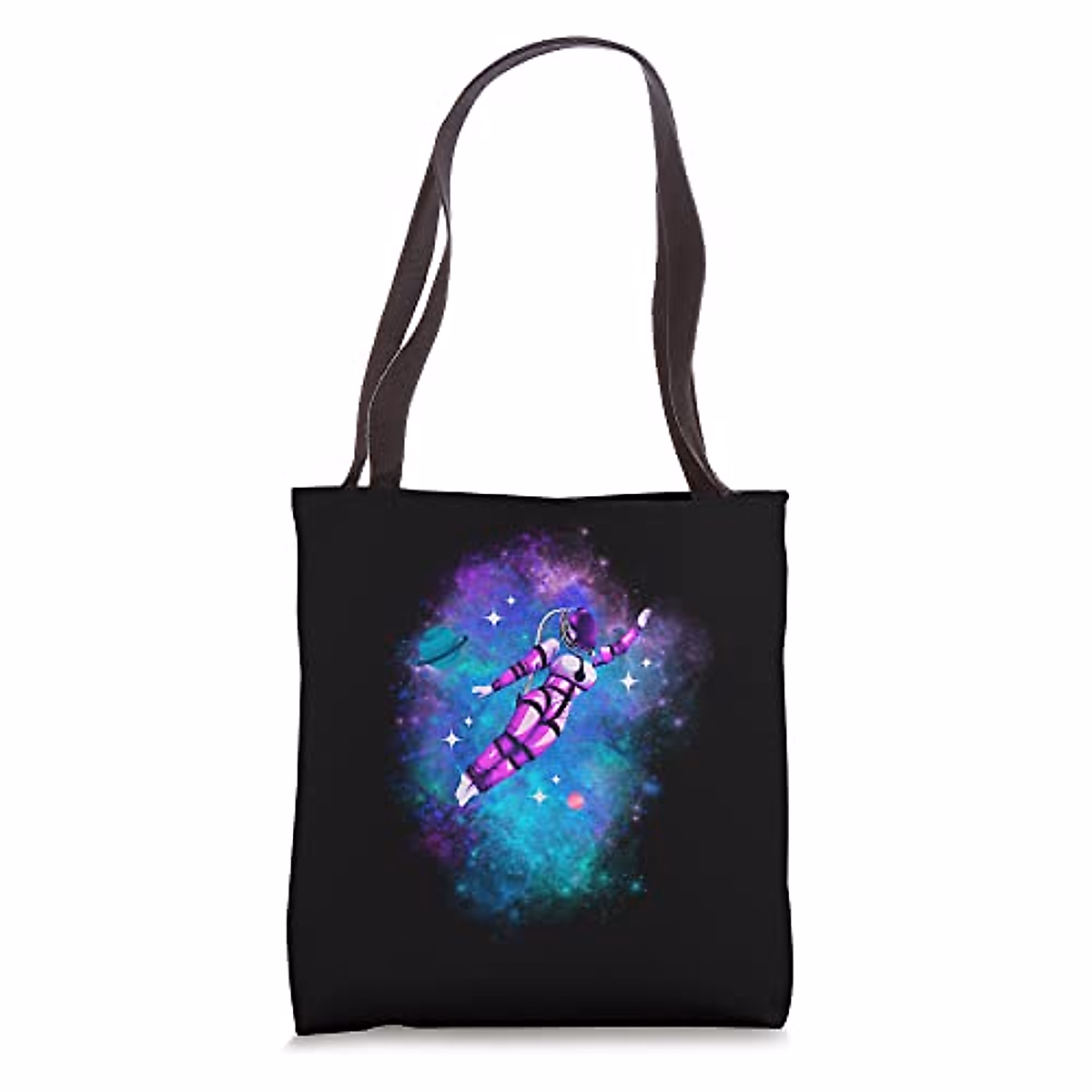 Spacewoman in a suit drifting in space Tote Bag