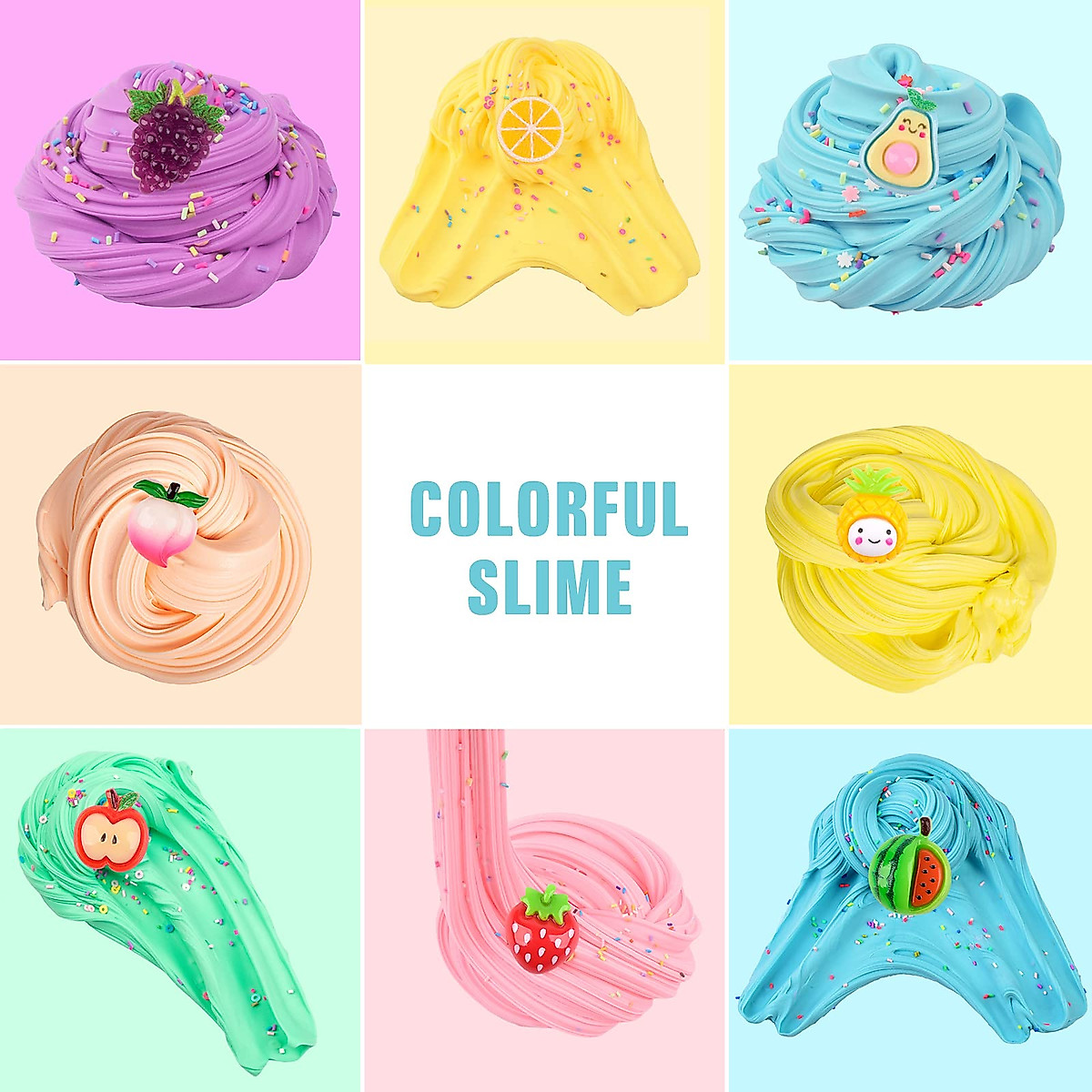 Butter Slime Kit 8 Pack, Including Lemon, Grape, Pineapple Etc Fruit Slime Accessories, Super Soft and Non-Sticky, Educational Stress Relief Slime Toys for Girls Boys