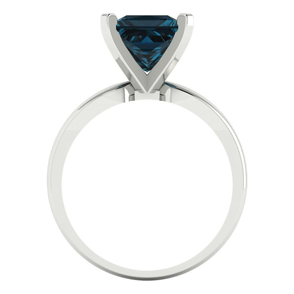 Clara Pucci 2.6 ct Princess Cut Engraving London Blue Topaz Excellent Classic Designer Solitaire Statement Ring 18K White Gold Size 8