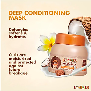 ETNIKER Deep Conditioning Mask for Afro-Curly, Wavy hair | Detangle, Soften & Moisturize | Coconut Oil, Shea Butter, Monoi Oil | Free from Salt, Sulfates, Parabens by Lmar | 10.5oz"