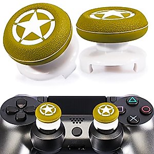Playrealm FPS Thumbstick Extender & Printing Rubber Silicone Grip Cover 2 Sets for PS5 Dualsenese & PS4 Controller (WWII US Army)