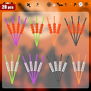 28 Pcs Halloween Straws Plastic Party Straws Include Pumpkin Ghost Reusable Drinking Straws Halloween Party Decoration for Kids Halloween Party Supply