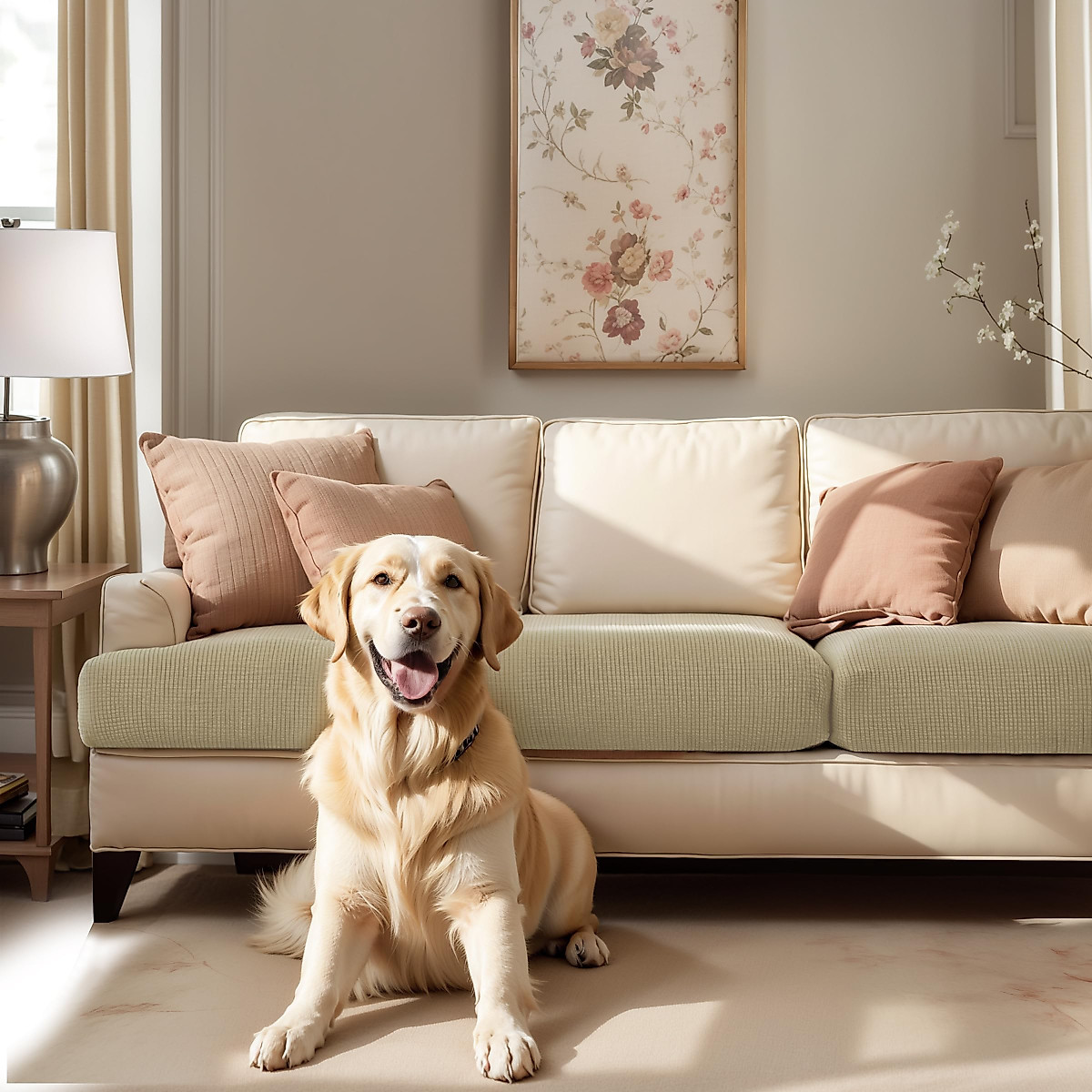 SUBRTEX Stretch Cushion Covers Couch Cushion Slipcovers RV Seat Covers Chair Loveseat Sofa Cushion Protector Spandex Elastic Furniture Protector for Seat (2 Packs, Sand)