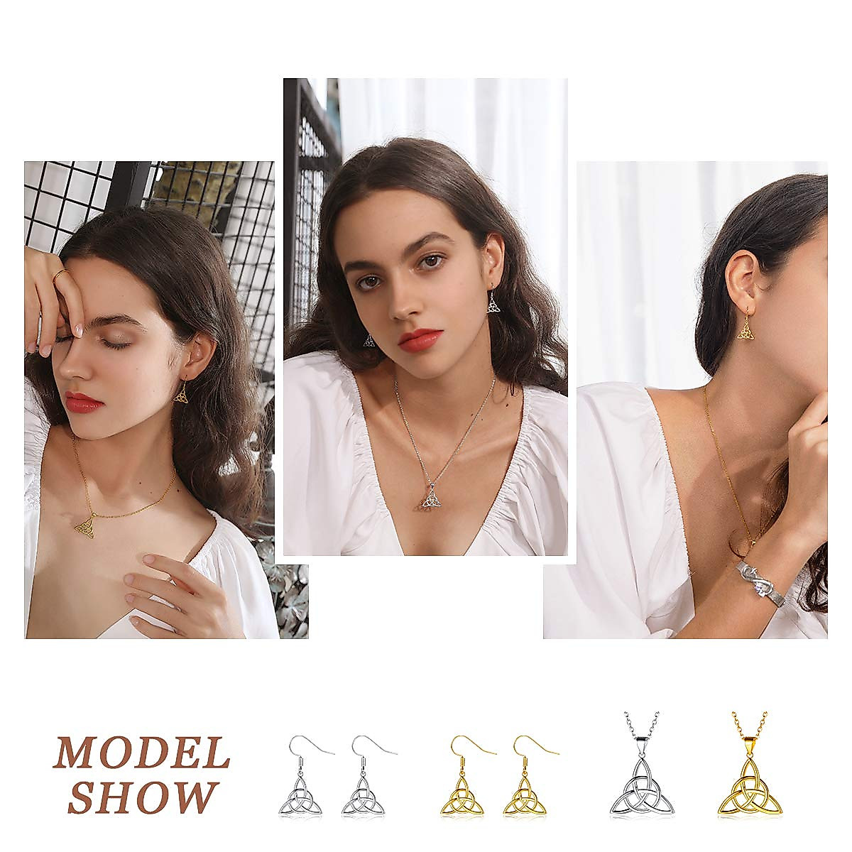 925 Sterling Silver Pendant Necklaces Dainty Simple Good Luck Irish Celtic Knot Triangle Necklaces