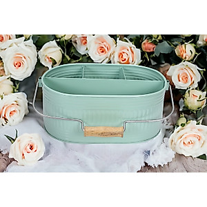 utensil caddy for parties, utensil caddy for countertop, kitchen utensil caddy, plate and utensil caddy - picnic utensil caddy, kitchen utensil caddy for countertop - 13.5 Inches (Mint Green)