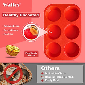 Walfos Silicone Muffin Pan - 6 Cup Non-Stick Cupcake Pan for Baking, Food Grade and BPA Free, Perfect for Egg Muffin, Cupcake, Quiches and Frittatas (3 Pack)
