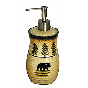 Paseo Road by HiEnd Accents | Rustic Bear 4 Piece Ceramic Bathroom Set with Soap Lotion Dispenser, Tumbler, Toothbrush Holder, Soap Dish, Rustic Cabin Lodge Style