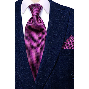 Hi-Tie Mens Purple and Black Ties Set Extra Long Silk Formal Necktie Woven Pocket Suqare Cufflinks Set 63inches for Wedding Business