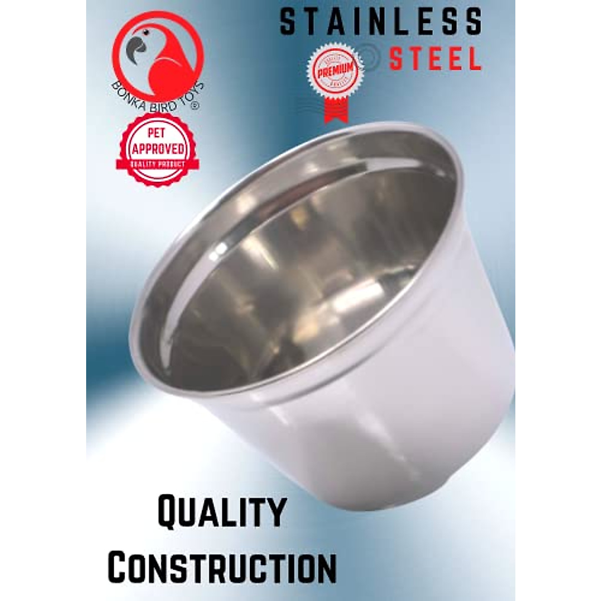 Bonka Bird Toys 800128 Parrot Stainless Steel Water 16oz Cup Cage Seed Feed Bowl