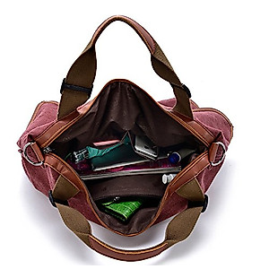 Canvas Sling Purses Large Shoulder Bags for Women with Multi Pockets for Hiking Picnic Travel Handbag (Retro Red)