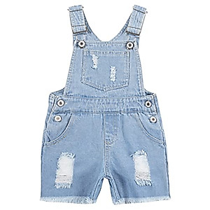 iiniim Toddler Kids Girls Adjustable Straps Jean Shortall Overalls Denim Ripped Hot Pants Blue 6-12 Months