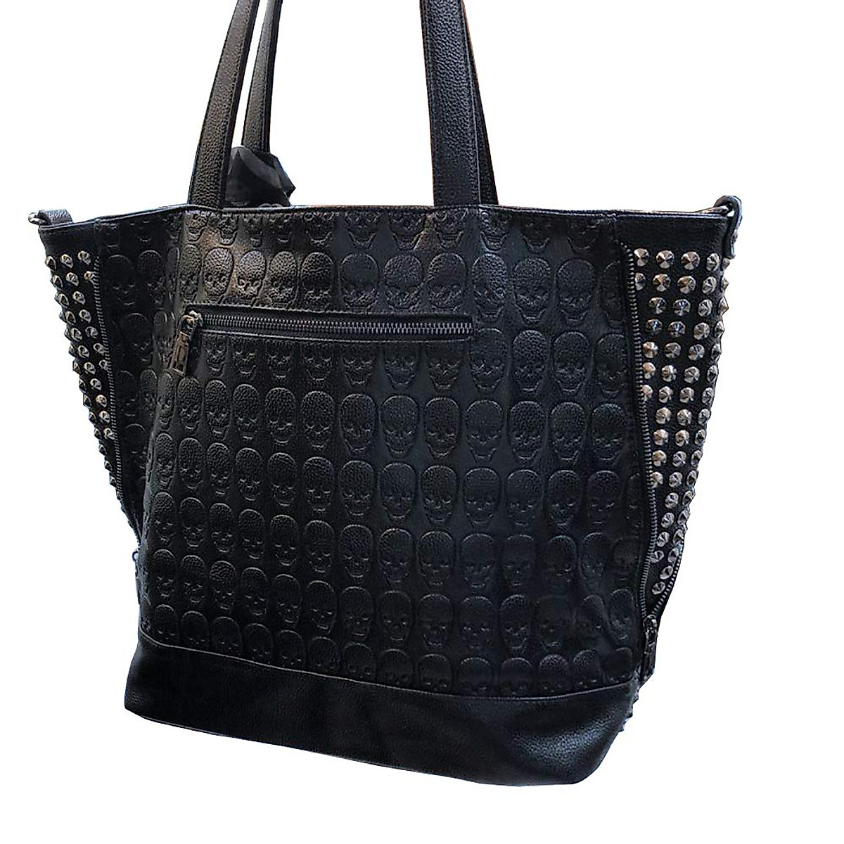 Womens Skull Print Hobo Tote Leather Shoulder Bag Punk Handbag and purses 2 sets (Big-Black-2-piece set)