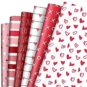 Whaline 12 Sheet Valentine's Day Wrapping Paper Heart Stripe Gift Wrap Paper Bulk Folded Flat Pink Red Craft Paper for DIY Crafts Wedding Anniversary Party Gift Packing Supplies, 19.7 x 27.6 Inch