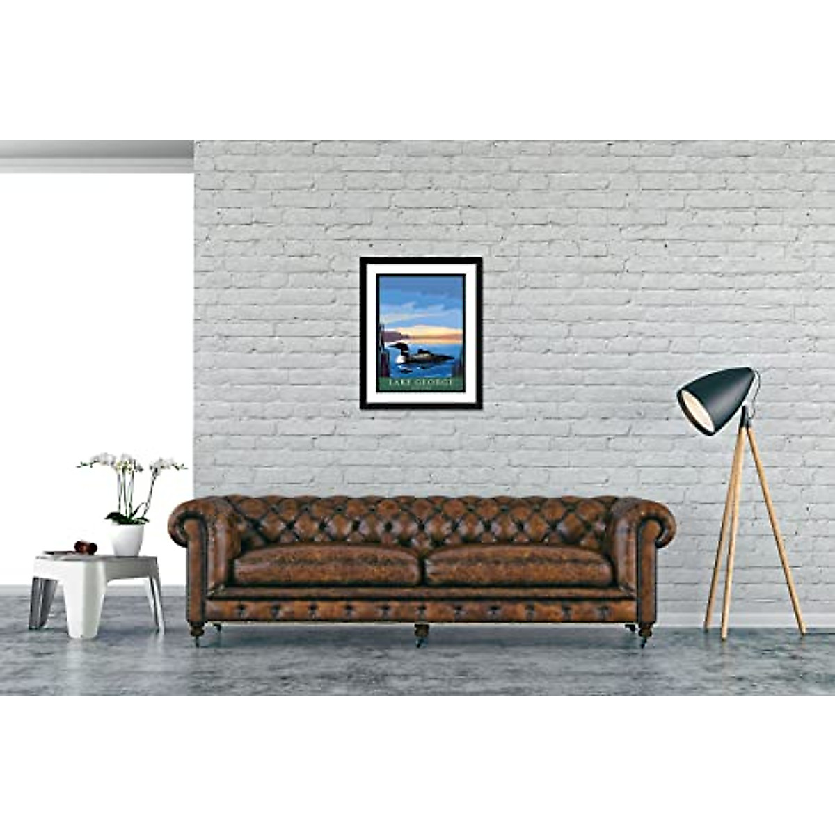 Lake George New York Loon & Chick Professionally Framed & Matted Art Print from Illustration by Artist Joanne Kollman Framed Art Size: 24" x 30"