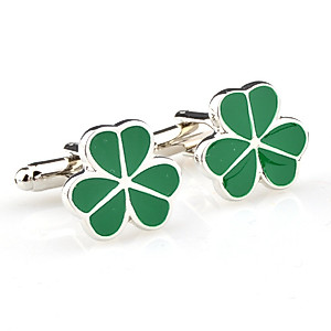 MRCUFF Clover Green Irish Ireland Shamrock Pair Cufflinks in a Presentation Gift Box & Polishing Cloth