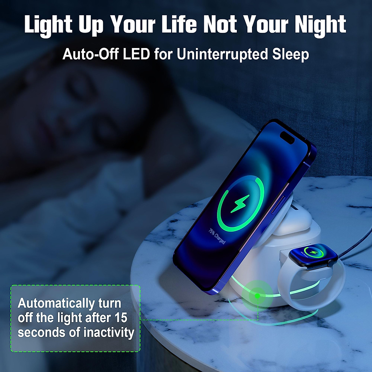 Gonat 3 in 1 Magnetic Wireless Charger for Apple Devices, Portable Wireless Charging Station Suitable for Airpods Series, Compatible with iWatch Series, Phone Holder for iPhone 15/14/13/12 Series