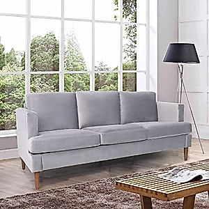 MIYZEAL Velvet Large Couch, 72-inch Tufted Upholstered Sofa with Thick Cushion, Comfy 3 Seater Sleeper Sofa with Wood Legs, Mid-Century Modern Couches for Compact Space Living Room Bedroom (Gray)