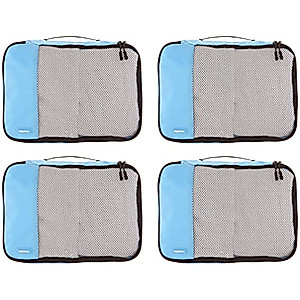 Amazon Basics 4 Piece Packing Travel Organizer Cubes Set - Medium, Sky Blue