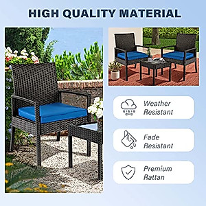 Tochiyoga Patio Furniture Set 3 Piece, Wicker Patio Furniture Sets, Outdoor Wicker Rattan Furniture, Outdoor Bistro Set, Wicker Patio Set, All Weather Balcony Furniture Set(Black)