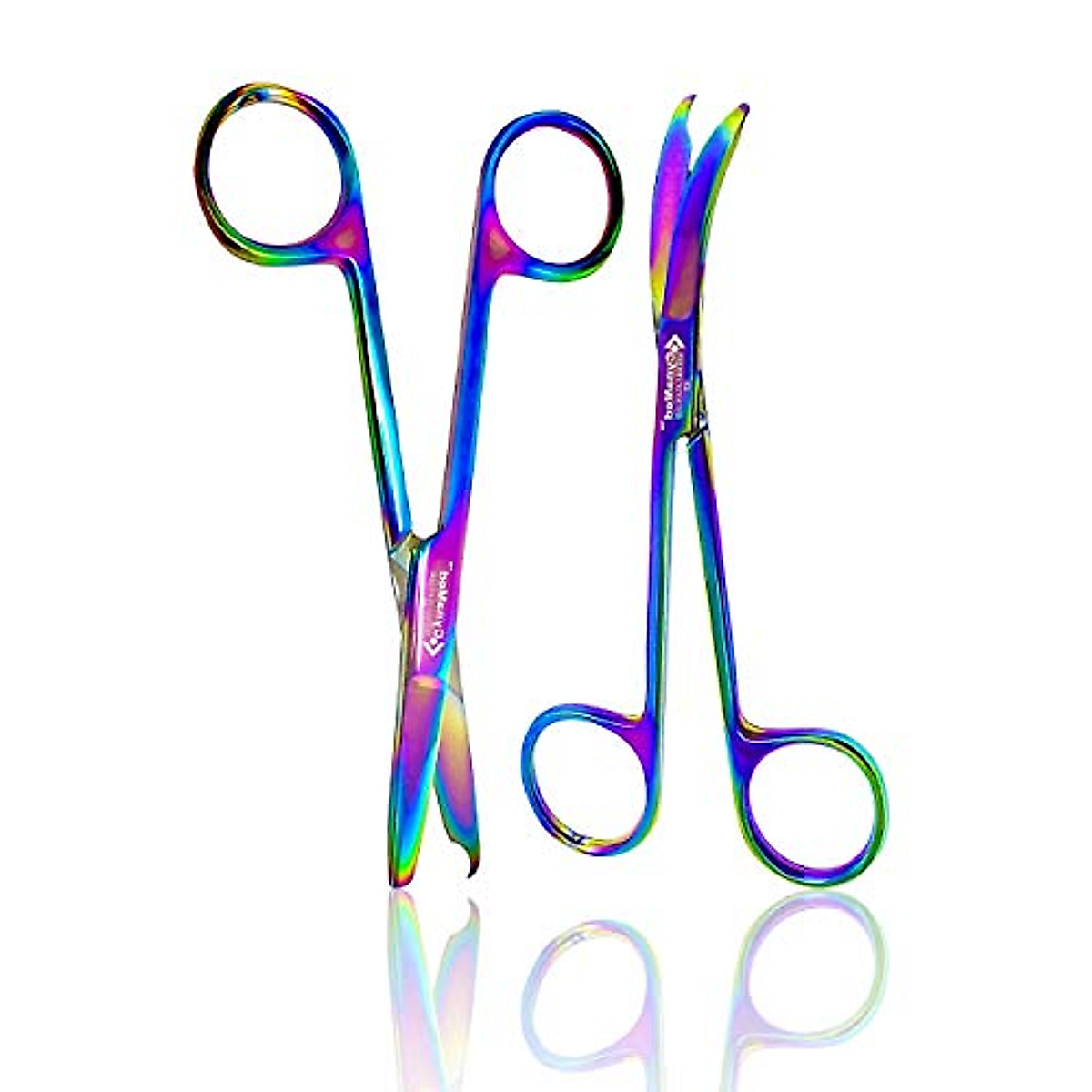 Cynamed Suture Stitch Scissors with Multicolor/Rainbow Titanium Coating - Premium Quality Instrument- Delicate Hook - Perfect for Suture Removal, First Aid, EMS Training and More (4.5 in. - Straight)