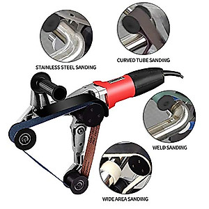 SPTA 110V 800W Professional Stainless Steel Pipe Tube Polisher Sander with Alumina Oxide Sanding Belt, Silicon Carbide Wheel, Pole Burnishing Polisher Machine