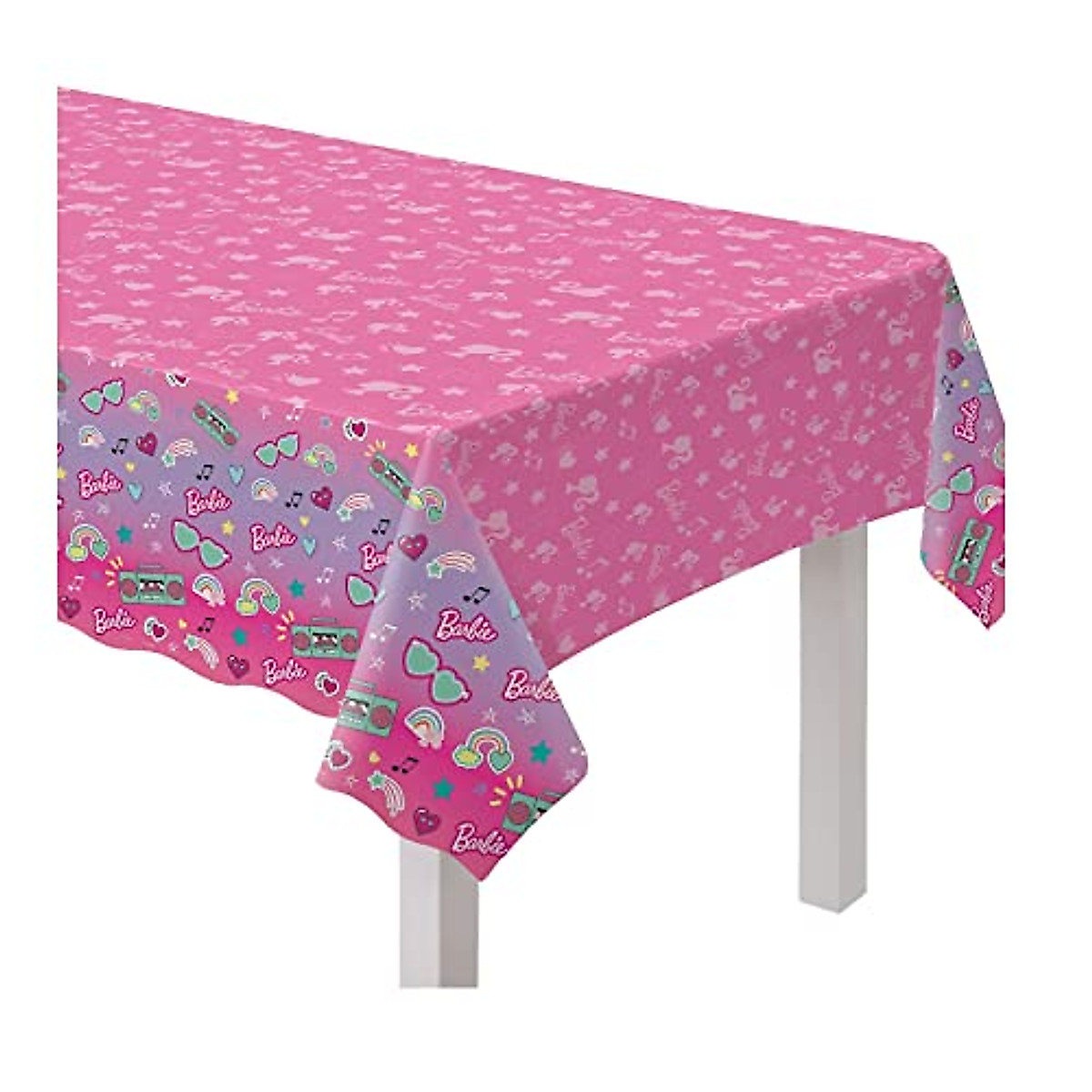 amscan Barbie Pink Party Supplies Decoration Bundle Includes 2 Plastic Table Covers and 1 Dinosaur Sticker Sheet