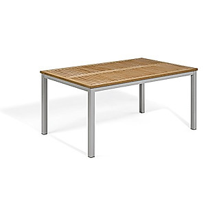 Oxford Garden 6 Piece Travira Powder Coated Aluminum with Natural Tekwood & Black Sling Seats Dining Set