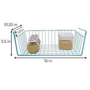 Smart Design Undershelf Storage Basket - Medium - Snug Fit Arms - Steel Metal Frame - Rust Resistant - Cabinet, Pantry, and Shelf Organization - 16 x 5.5 Inch - Light Blue