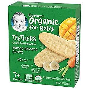 Gerber Organic for Baby Teethers, Mango Banana Carrot, Gentle Teething Wafers, Made with Non-GMO Ingredients, 12 Individually Wrapped 2 Packs Per Box (Pack of 2 Boxes)