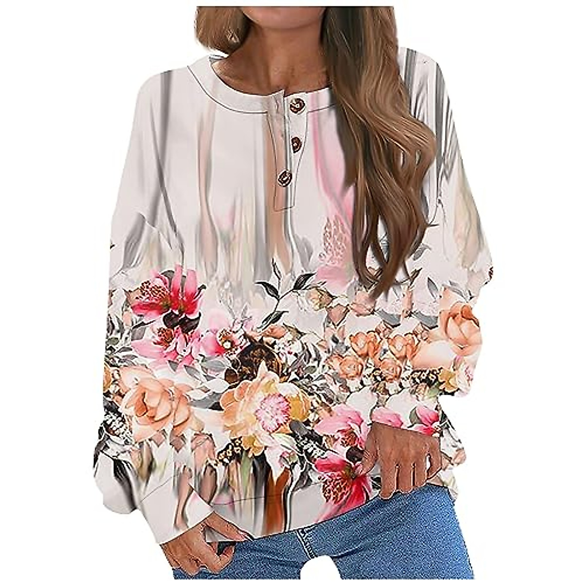 Womens Long Sleeve Shirts Crewneck Botton Down Pullover Color Block Fall Blouse Womens Graphic Sweatshirts Womens Tops Dressy Casual Fall Tops for Women 2023 Trendy Business Casual Tops for Women