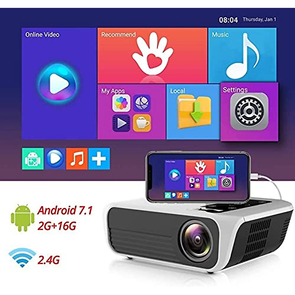 LJJSMG Projectors Movie Projector Portable Projector Projector1080p,Mini Projectors Home,20000Hours Lamp Life,3000Lumens Projector,Suitable for Home Theater Movies and Outdoor Projectors