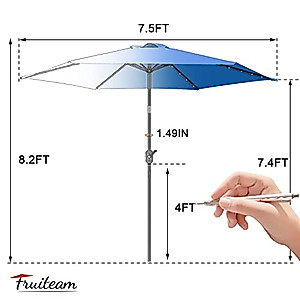 FRUITEAM Solar Patio Umbrella Outdoor LED Swimming Pool Umbrella, 7 1/2 FT Table Umbrella with Lights Heavy Duty Patio Umbrella with Sturdy Ribs, Crank, Easy Tilt Adjustment, Aqua Blue