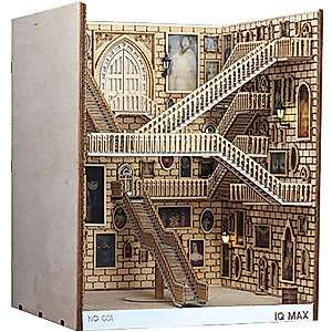 Wooden Book Nook Inserts Art Bookends DIY Bookshelf Decor Stand Decoration Fairy Garden Miniatures Home Decoration Accessories (Spiral Staircase, 10.28.88.5 in)