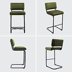 ONEVOG Modern Counter Height Stools with Velvet Backrest, 24Inch Solid Metal Legs Bar Stool Set of 2, Barstools for Kitchen Dining Party, Sturdy Bar Chairs (Green)