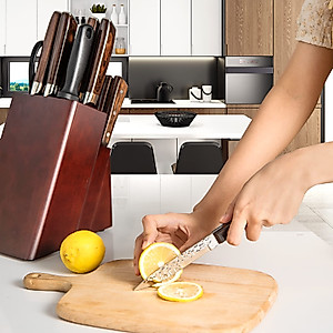 GOFLAME 16-Piece Kitchen Knife Set with Block, Stainless Steel Chef Knife Set with Sharpener, Versatile Kitchen Scissors, 6 PCS Steak Knives, Professional Knife Block Set with Ultra-Shape Edge