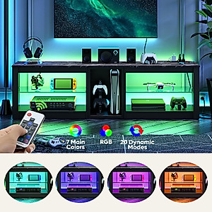 Bestier TV Stand for 70 inch TV with Power Outlets, LED Entertainment Center for PS5, Gaming TV Consoles with Glass Shelves for Living Room, 63'' Inch, Black Marble