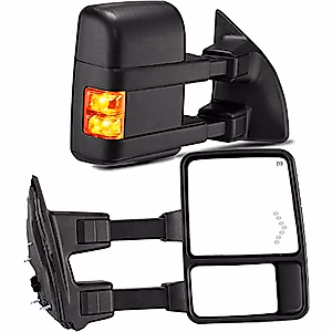 MOTOOS Upgrade Towing Mirrors Replacement for 1999-2007 Ford F250 F350 F450 F550 Super Duty Tow Mirrors Pair Set Power Heated Glass With LED Smoke Signal Telescoping Pickup Truck Side View Mirrors