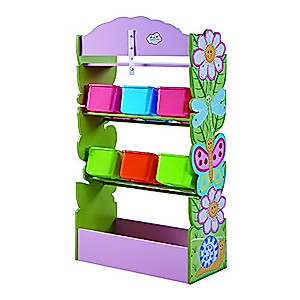 Fantasy Fields - Magic Garden Kids Wooden Furniture, Toy Organizer with 6 Removable Bins and Extra Storage, Combo Shelf, Pink