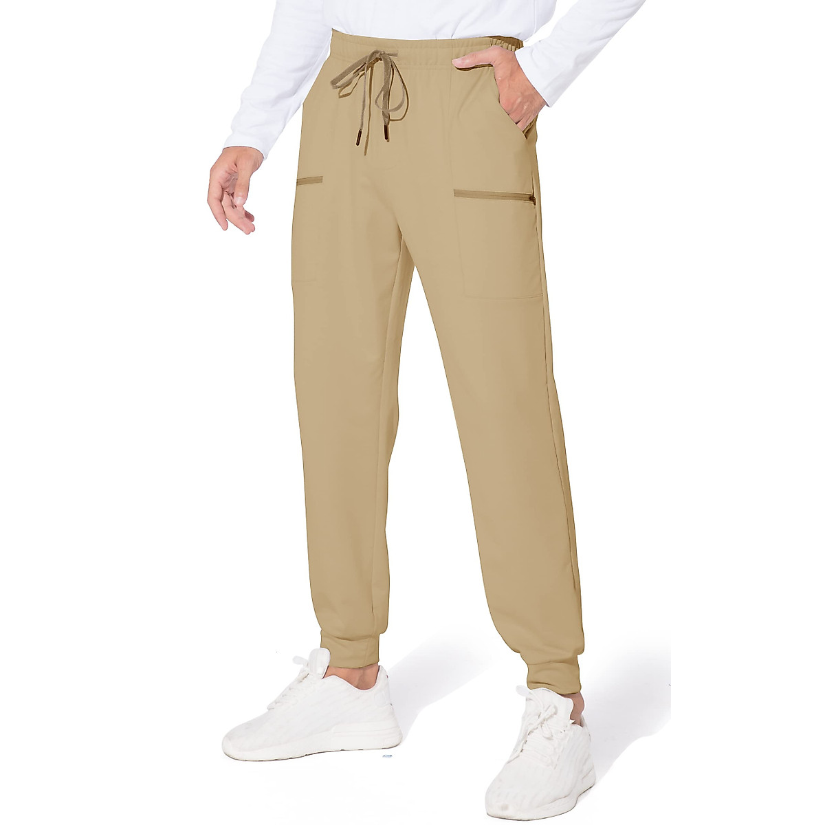 M MAROAUT Mens Joggers with Pockets Cargo Sweatpants for Men Elastic Waist Pants Track Athletic Running Gym Workout Pants Casual Khaki L