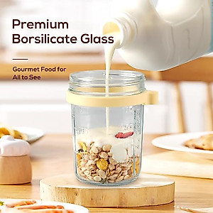 Overnight Oats Jars,Mason Jars for Overnight Oats with Lid and Spoon,10 Oz Glass Meal Prep Containers with Measurement Marks,Perfect Size for Overnight Oats,Salad Yogurt,Cereal,Fruit (4 PACK B)