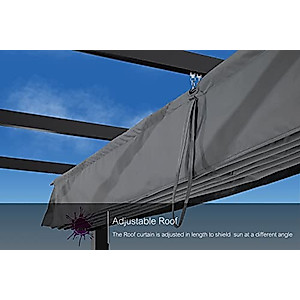 Luckyberry 10' X 13' Outdoor Retractable Pergola with Sun Shade Canopy Patio Metal Shelter for Garden Porch Beach Pavilion Grill Gazebo Modern Yard Grape Trellis Pergola, Grey