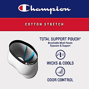 Champion Men's Cotton Stretch Total Support Pouch Boxer Brief 3 Pack, Black, Large