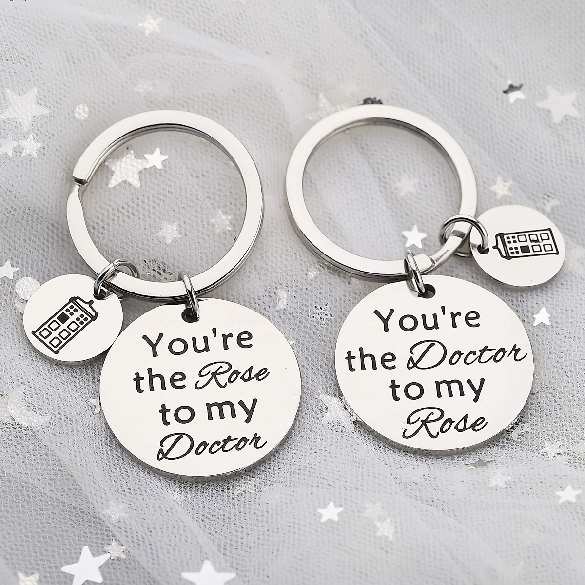 BAUNA Movie Inspired Keychain with Police Box Charm You're the Doctor to my Rose Couple Gift Keychain Set for 2