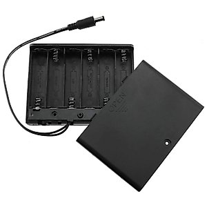 E-outstanding Battery Box 6x1.5V AA Battery Case Holder Black Enclosed Box with ON/Off Switch and 5.5mm x 2.1mm DC Plug